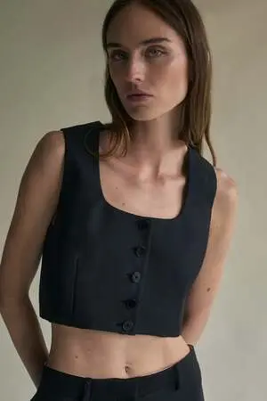 HEIRLOME Pamela Cropped Silk Wool Faille Top
