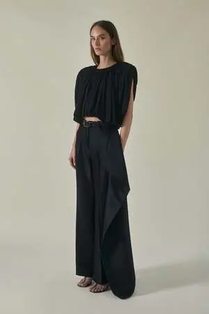 HEIRLOME Rickie Asymmetrical Draped Wide Leg Trousers - Black