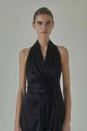HEIRLOME Barbara Halterneck Dress In Double-face Silk Satin - Black