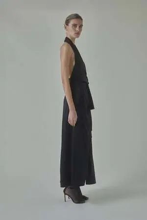 HEIRLOME Barbara Halterneck Dress In Double-face Silk Satin - Black