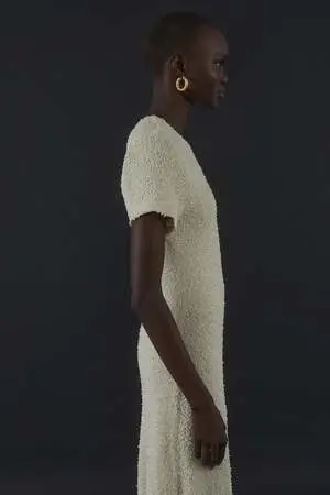 HEIRLOME Julia Dress: Short Sleeve Midi Dress In Fsc Certified Viscose Boucle