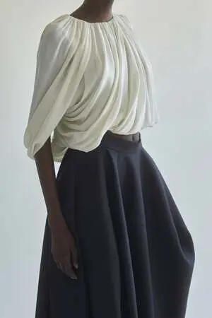 HEIRLOME Marie Asymmetrical Draped Silk Top - Ivory