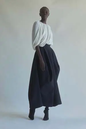 HEIRLOME Marie Asymmetrical Draped Silk Top - Ivory