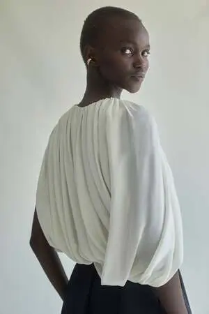HEIRLOME Marie Asymmetrical Draped Silk Top - Ivory