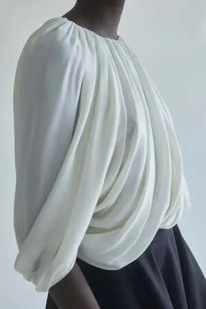 HEIRLOME Marie Asymmetrical Draped Silk Top - Ivory