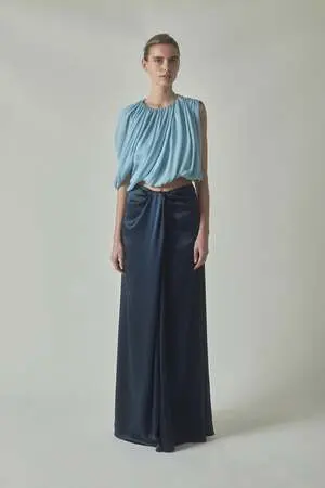 HEIRLOME Asymmetrical Draped Silk Top - Sky