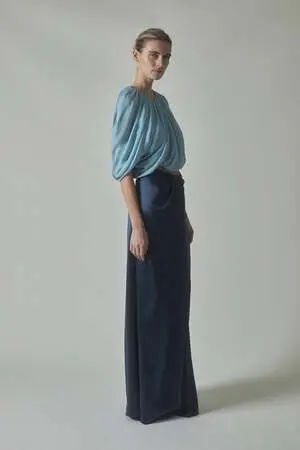 HEIRLOME Asymmetrical Draped Silk Top - Sky