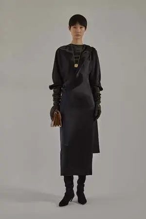HEIRLOME Carmen Dress In Silk Satin With Asymmetrical Cape