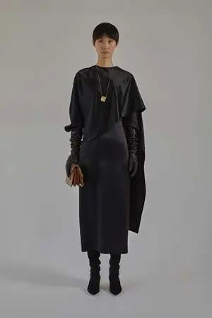 HEIRLOME Carmen Dress In Silk Satin With Asymmetrical Cape