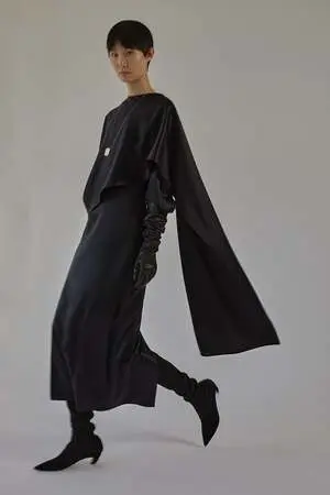HEIRLOME Carmen Dress In Silk Satin With Asymmetrical Cape
