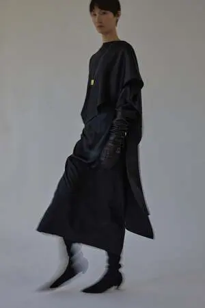 HEIRLOME Carmen Dress In Silk Satin With Asymmetrical Cape