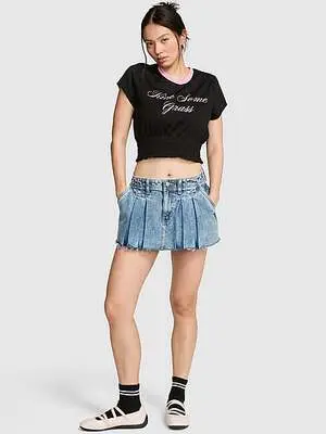 Pink Mesh Smocked-hem Tee - Black
