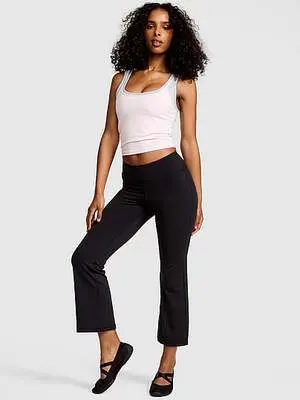 Pink Relay Cropped Flare Leggings - Black