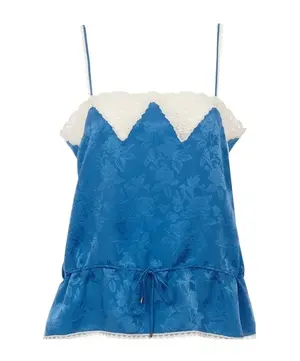 Chloé Drawstring Camisole Top In Silk Jacquard Lace - Blue