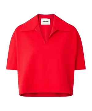 JIL SANDER Short Sleeve V-neck T-shirt - Red