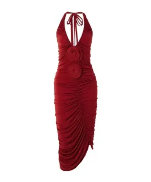 Magda Butrym Ruched Dress With Floral Appliqu - Deep Red