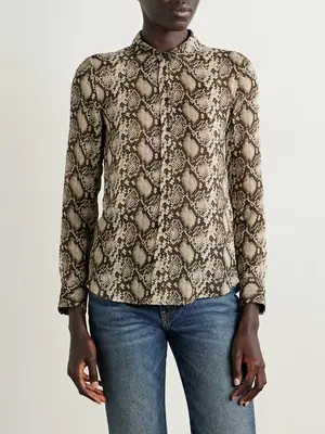 NILI LOTAN Gaia Snake Print Silk Crepe Shirt