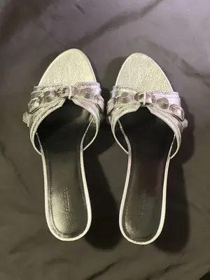 Balenciaga Silver Metallic Cagole 70mm Sandals