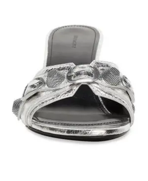 Balenciaga Silver Metallic Studded Sandals - Gray