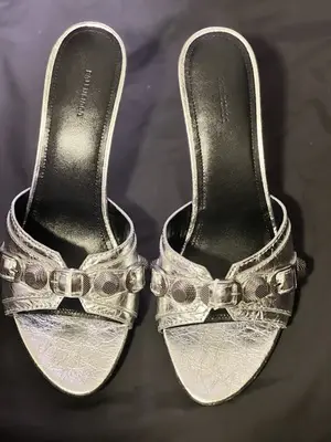 Balenciaga Silver Metallic Studded Sandals - Gray
