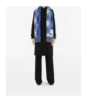 Burberry Logo Patch Checked Fringed Scarf