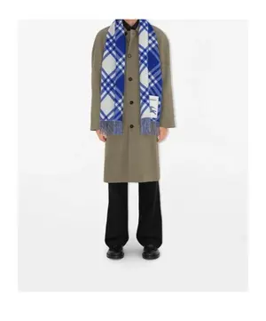 Burberry Logo Patch Checked Fringed Scarf