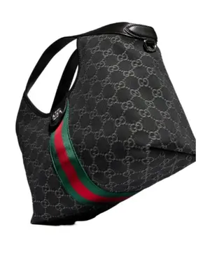 Gucci Gg Denim Tote Bag With Web Detail - Black