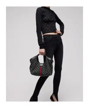 Gucci Gg Denim Tote Bag With Web Detail - Black