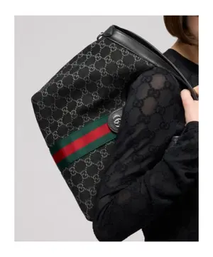 Gucci Gg Denim Tote Bag With Web Detail - Black