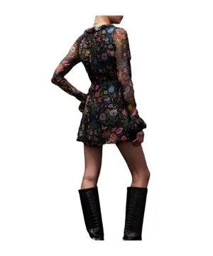 Gucci Printed Silk Chiffon Dress With Ruffle Trim