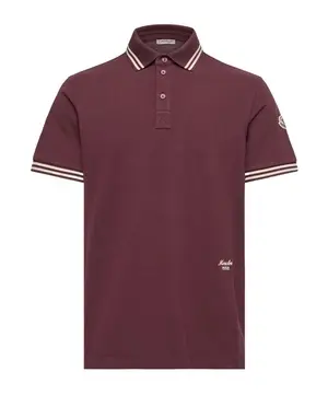 Moncler Striped Trim Cotton Piquet Polo Shirt - Red