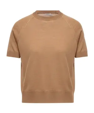 Moncler Logo Patch Short Sleeve Jumper - Brown