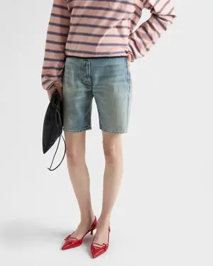 Prada Washed Denim Bermuda Shorts - Blue