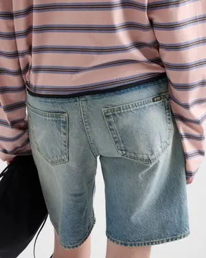 Prada Washed Denim Bermuda Shorts - Blue