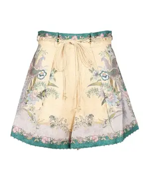 Zimmermann High-waisted Printed Shorts With Belt - Nude