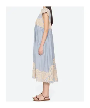 Sea Alexandra Embroidery Cap-sleeve Midi Dress