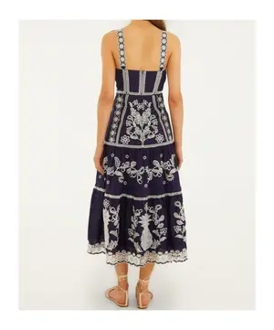 Farm Rio Richelieu Embroidered Sleeveless Midi Dress