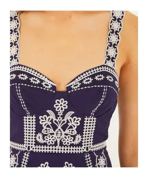 Farm Rio Richelieu Embroidered Sleeveless Midi Dress