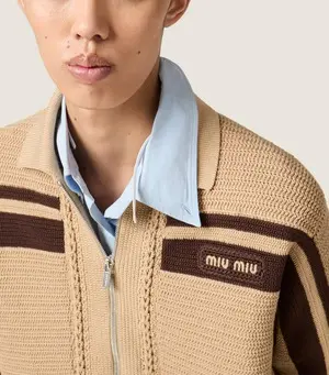 Miu Miu Crochet Zip-up Cardigan With Stripes