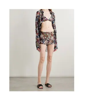 Khaite Tilly Printed Silk Chiffon Shorts