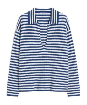 Max Mara Striped Collared Pullover - White/blue
