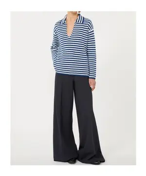 Max Mara Striped Collared Pullover - White/blue