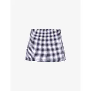Good American The Keepsake Gingham-print Knitted Mini Skort - Navy Gingham