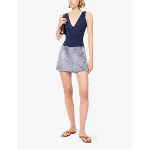 Good American The Keepsake Gingham-print Knitted Mini Skort
