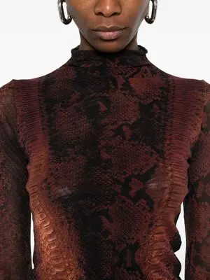 JEAN PAUL GAULTIER Snakeskin Print Mesh Top - Brown