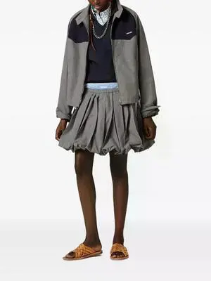 Miu Miu Pleated Gingham Check Mini Skirt - Grey