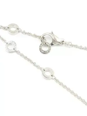 BVLGARI 18k White Gold Ring Pendant Logo Engraved Cable-link Chain Necklace - Silver