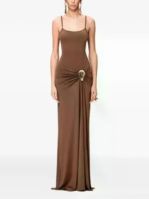 KOROBEYNIKOV Ruched Oyster-embellished Maxi Dress