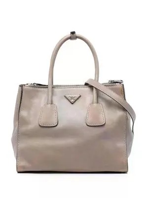Prada Glace Calf Leather Twin Pocket Double Handle Satchel - Neutrals
