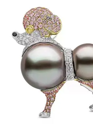 Yoko London Baroque Poodle Tahitian Pearl And Diamond Brooch - Silver